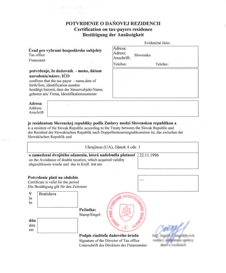 Apostila potvrdenia o daňovej rezidencii - Expresné termíny